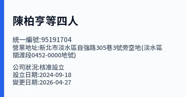 陳柏亨等四人的照片-統編 95191704(新北市) 公司登記資料與營業項目詳細圖表