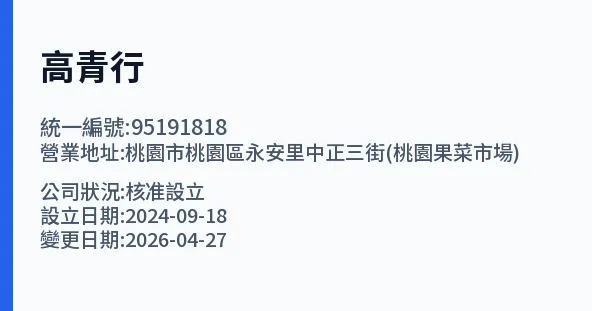 高青行的照片-統編 95191818(桃園市) 公司登記資料與營業項目詳細圖表