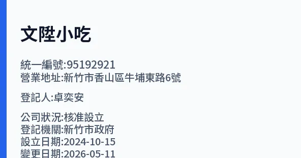 文陞小吃的照片-統編 95192921(新竹市) 公司登記資料與營業項目詳細圖表
