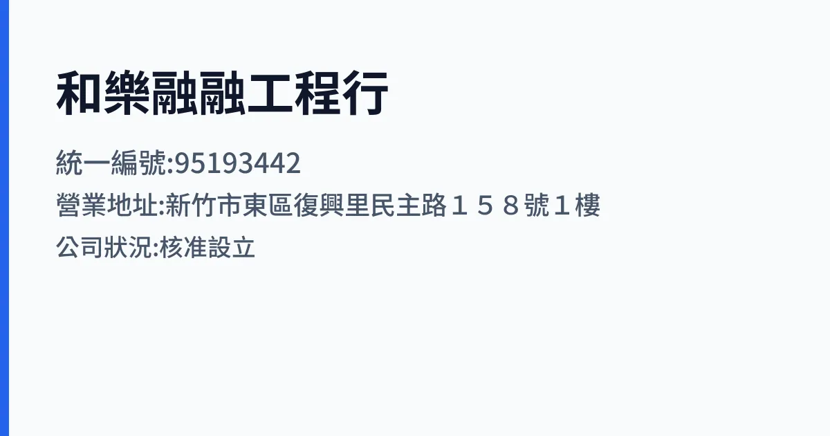 和樂融融工程行 - 統編 95193442（新竹市） 公司登記資料與營業項目詳細圖表