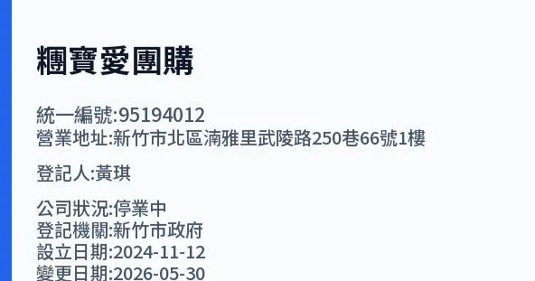 糰寶愛團購的照片-統編 95194012(新竹市) 公司登記資料與營業項目詳細圖表