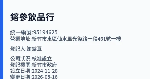 鎔參飲品行的照片-統編 95194625(新竹市) 公司登記資料與營業項目詳細圖表