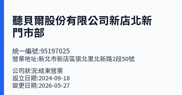 聽貝爾股份有限公司新店北新門市部的照片-統編 95197025(新北市) 公司登記資料與營業項目詳細圖表