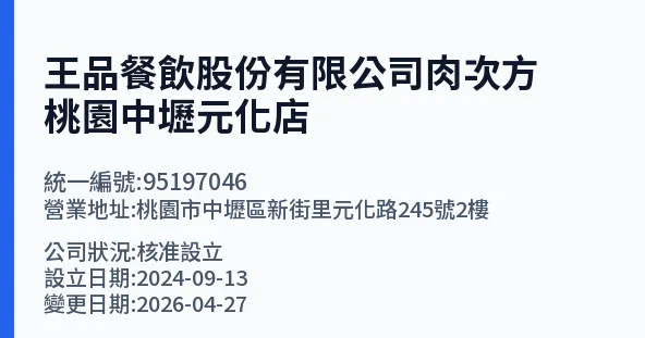 王品餐飲股份有限公司肉次方桃園中壢元化店的照片-統編 95197046(桃園市) 公司登記資料與營業項目詳細圖表