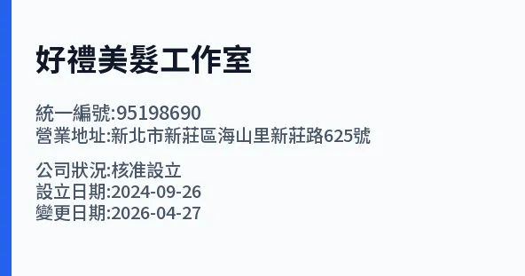 好禮美髮工作室的照片-統編 95198690(新北市) 公司登記資料與營業項目詳細圖表