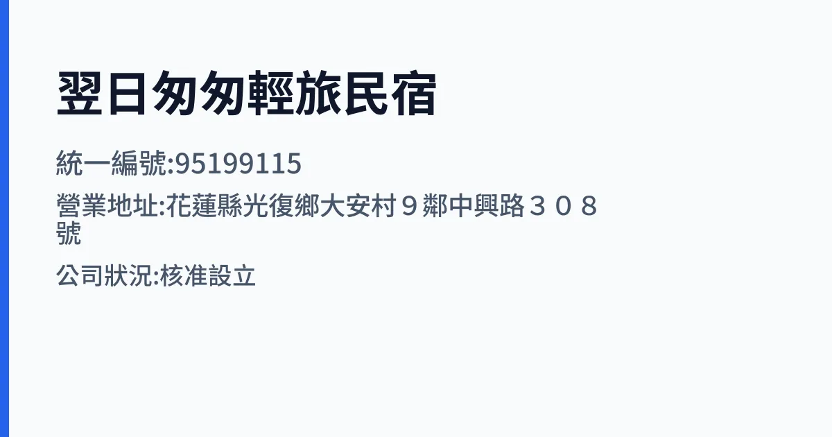 翌日匆匆輕旅民宿 - 統編 95199115(花蓮縣) 公司登記資料與營業項目詳細圖表