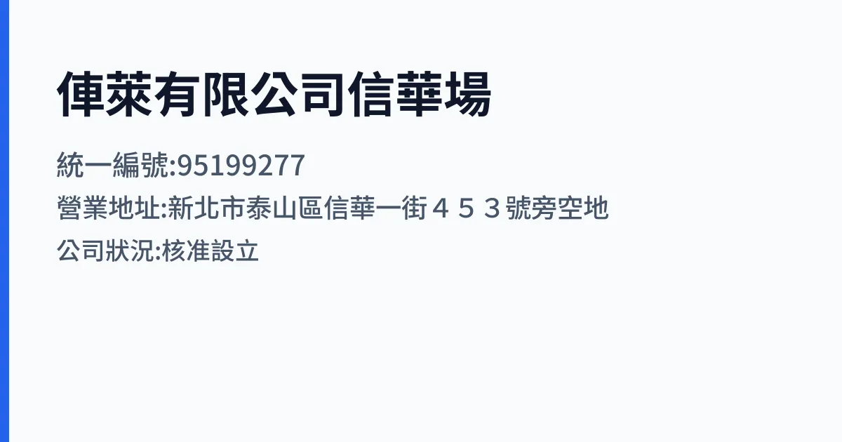 俥萊有限公司信華場 - 統編 95199277(新北市) 公司登記資料與營業項目詳細圖表