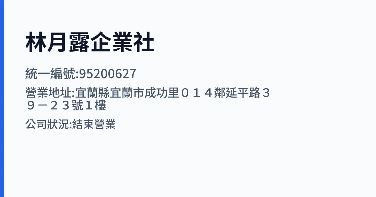 林月露企業社 - 統編 95200627(宜蘭縣) 公司登記資料與營業項目詳細圖表