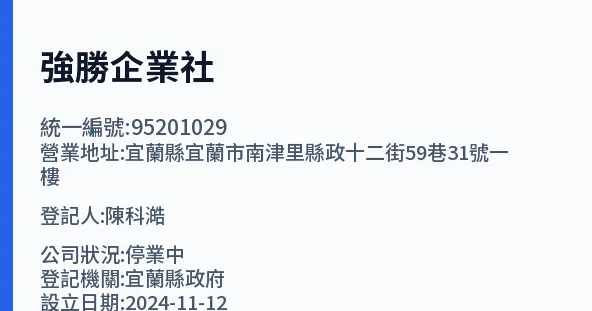 強勝企業社的照片-統編 95201029(宜蘭縣) 公司登記資料與營業項目詳細圖表