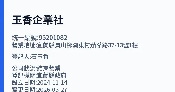 玉香企業社的照片-統編 95201082(宜蘭縣) 公司登記資料與營業項目詳細圖表