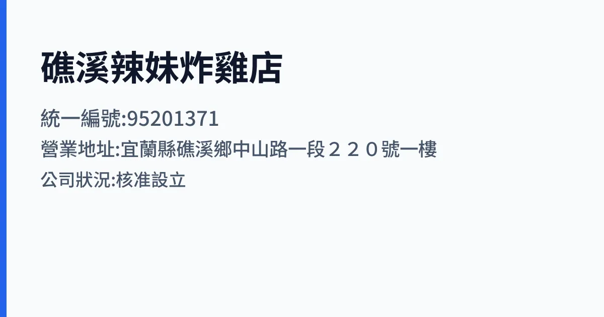 礁溪辣妹炸雞店 - 統編 95201371（宜蘭縣） 公司登記資料與營業項目詳細圖表