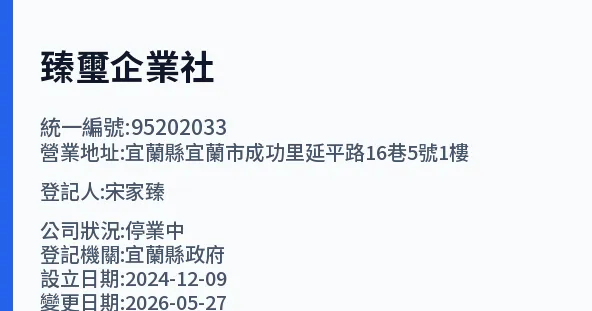 臻璽企業社的照片-統編 95202033(宜蘭縣) 公司登記資料與營業項目詳細圖表