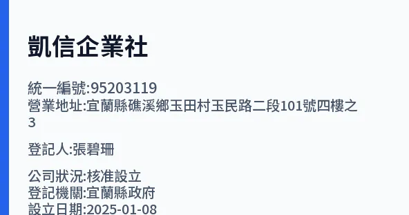 凱信企業社的照片-統編 95203119(宜蘭縣) 公司登記資料與營業項目詳細圖表
