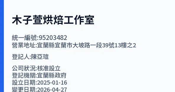 木子萱烘焙工作室的照片-統編 95203482(宜蘭縣) 公司登記資料與營業項目詳細圖表