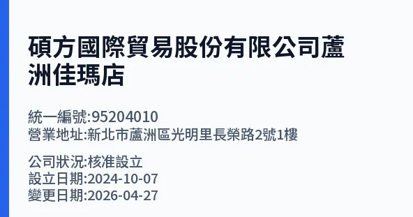 碩方國際貿易股份有限公司蘆洲佳瑪店的照片-統編 95204010(新北市) 公司登記資料與營業項目詳細圖表