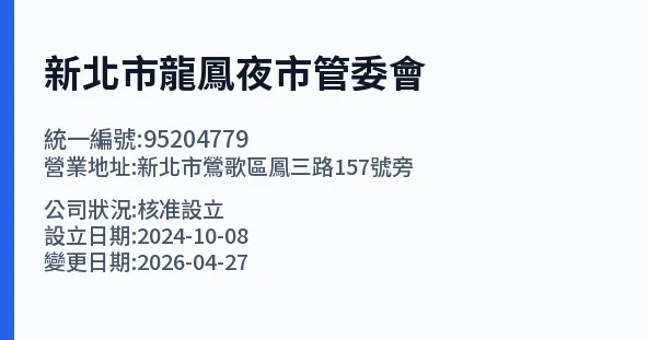 新北市龍鳳夜市管委會的照片-統編 95204779(新北市) 公司登記資料與營業項目詳細圖表