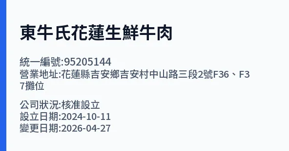 東牛氏花蓮生鮮牛肉的照片-統編 95205144(花蓮縣) 公司登記資料與營業項目詳細圖表