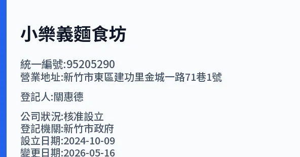小樂義麵食坊的照片-統編 95205290(新竹市) 公司登記資料與營業項目詳細圖表