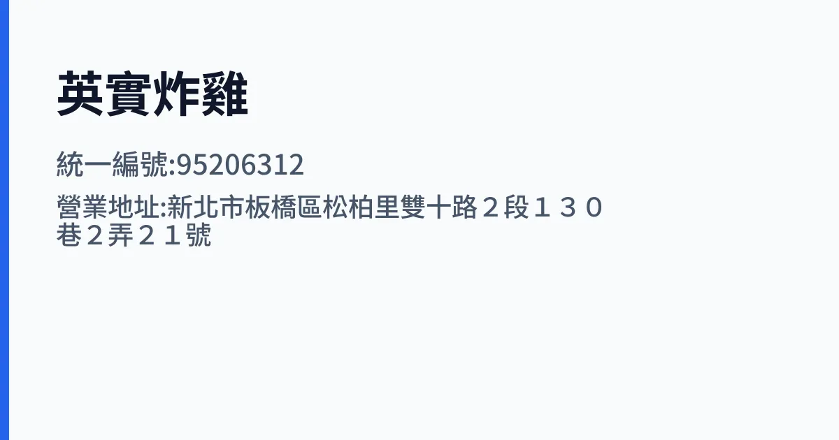 英實炸雞 - 統編 95206312(新北市) 公司登記資料與營業項目詳細圖表
