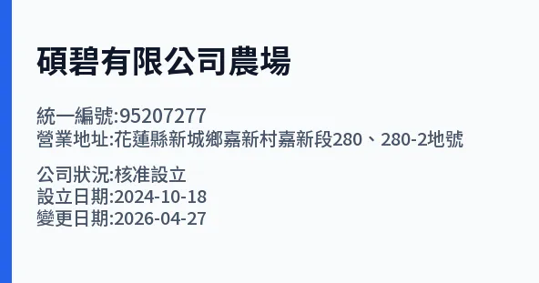 碩碧有限公司農場的照片-統編 95207277(花蓮縣) 公司登記資料與營業項目詳細圖表