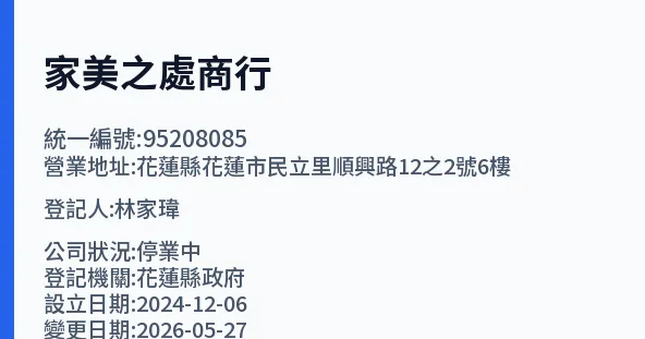 家美之處商行的照片-統編 95208085(花蓮縣) 公司登記資料與營業項目詳細圖表