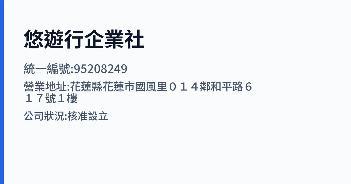 悠遊行企業社 - 統編 95208249（花蓮縣） 公司登記資料與營業項目詳細圖表