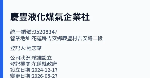 慶豐液化煤氣企業社的照片-統編 95208347(花蓮縣) 公司登記資料與營業項目詳細圖表