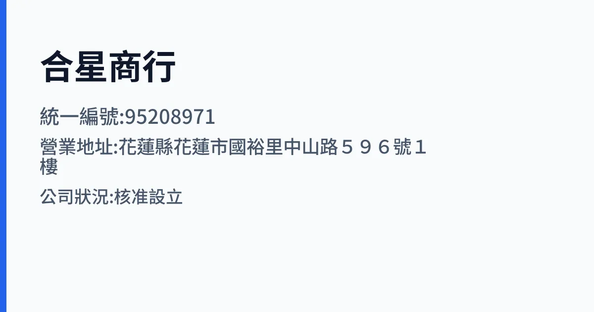 合星商行 - 統編 95208971(花蓮縣) 公司登記資料與營業項目詳細圖表