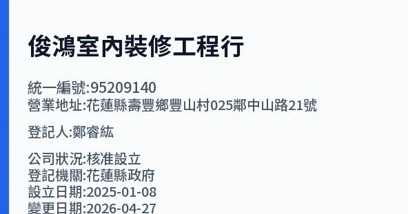 俊鴻室內裝修工程行的照片-統編 95209140(花蓮縣) 公司登記資料與營業項目詳細圖表