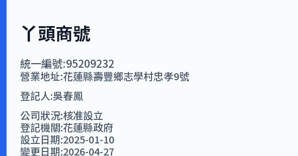 丫頭商號的照片-統編 95209232(花蓮縣) 公司登記資料與營業項目詳細圖表
