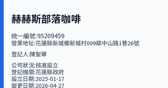 赫赫斯部落咖啡的照片-統編 95209459(花蓮縣) 公司登記資料與營業項目詳細圖表