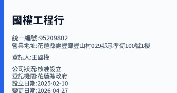 國權工程行的照片-統編 95209802(花蓮縣) 公司登記資料與營業項目詳細圖表