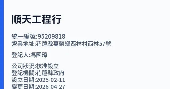 順天工程行的照片-統編 95209818(花蓮縣) 公司登記資料與營業項目詳細圖表