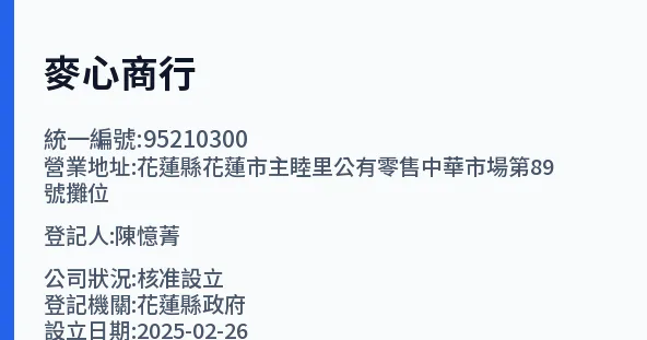 麥心商行的照片-統編 95210300(花蓮縣) 公司登記資料與營業項目詳細圖表