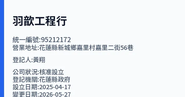 羽歆工程行的照片-統編 95212172(花蓮縣) 公司登記資料與營業項目詳細圖表