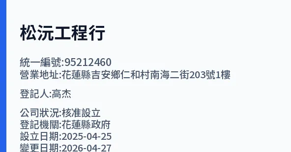 松沅工程行的照片-統編 95212460(花蓮縣) 公司登記資料與營業項目詳細圖表