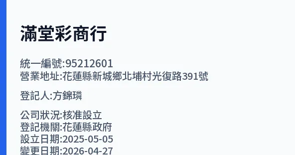 滿堂彩商行的照片-統編 95212601(花蓮縣) 公司登記資料與營業項目詳細圖表
