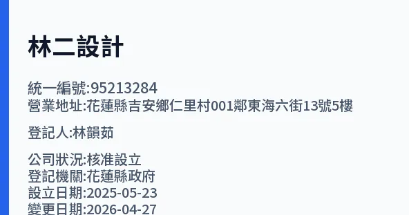 林二設計的照片-統編 95213284(花蓮縣) 公司登記資料與營業項目詳細圖表