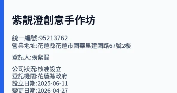 紫靚澄創意手作坊的照片-統編 95213762(花蓮縣) 公司登記資料與營業項目詳細圖表