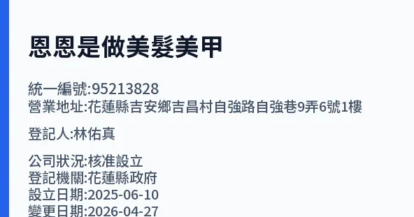 恩恩是做美髮美甲的照片-統編 95213828(花蓮縣) 公司登記資料與營業項目詳細圖表