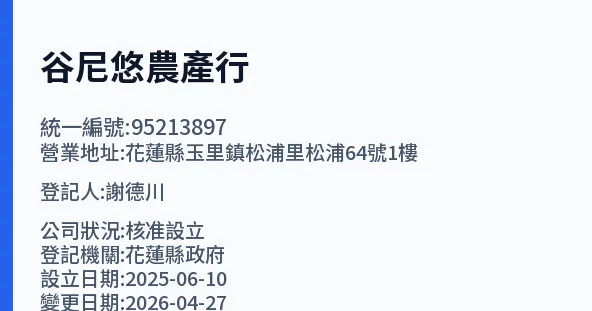 谷尼悠農產行的照片-統編 95213897(花蓮縣) 公司登記資料與營業項目詳細圖表