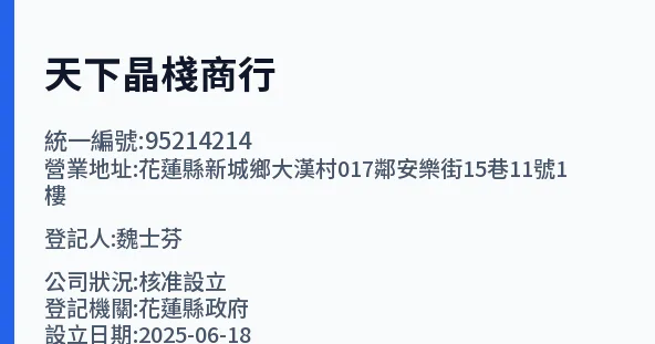 天下晶棧商行的照片-統編 95214214(花蓮縣) 公司登記資料與營業項目詳細圖表