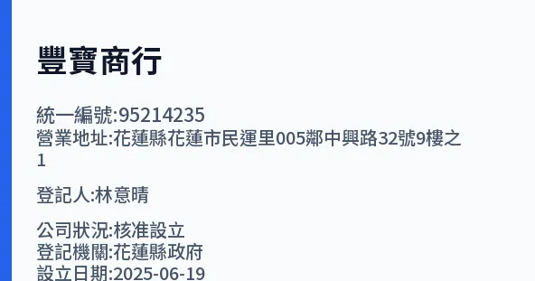 豐寶商行的照片-統編 95214235(花蓮縣) 公司登記資料與營業項目詳細圖表