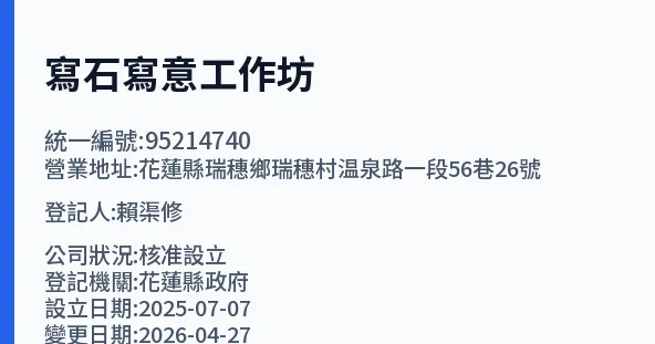 寫石寫意工作坊的照片-統編 95214740(花蓮縣) 公司登記資料與營業項目詳細圖表