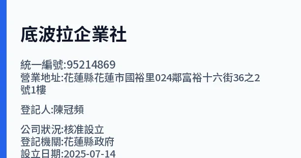 底波拉企業社的照片-統編 95214869(花蓮縣) 公司登記資料與營業項目詳細圖表