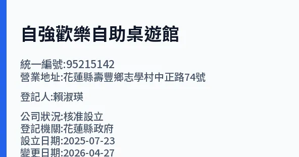 自強歡樂自助桌遊館的照片-統編 95215142(花蓮縣) 公司登記資料與營業項目詳細圖表