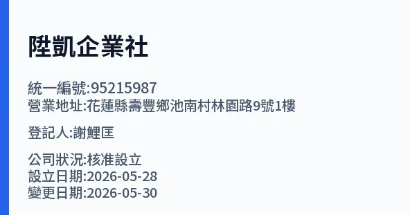 陞凱企業社的照片-統編 95215987(花蓮縣) 公司登記資料與營業項目詳細圖表