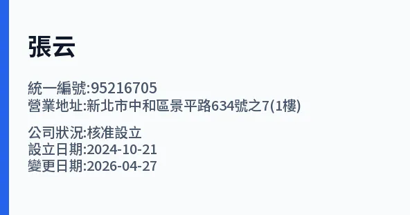 張云的照片-統編 95216705(新北市) 公司登記資料與營業項目詳細圖表