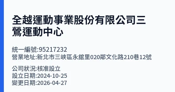 全越運動事業股份有限公司三鶯運動中心的照片-統編 95217232(新北市) 公司登記資料與營業項目詳細圖表
