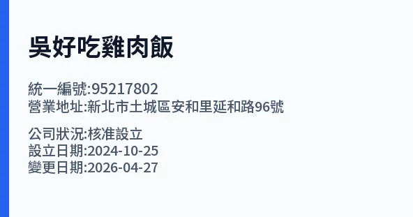 吳好吃雞肉飯的照片-統編 95217802(新北市) 公司登記資料與營業項目詳細圖表